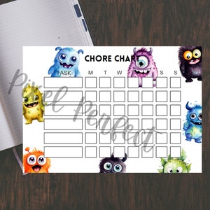 Monster Chore Chart 1 Kids Printable Chore Chart Letter and A4 - Etsy