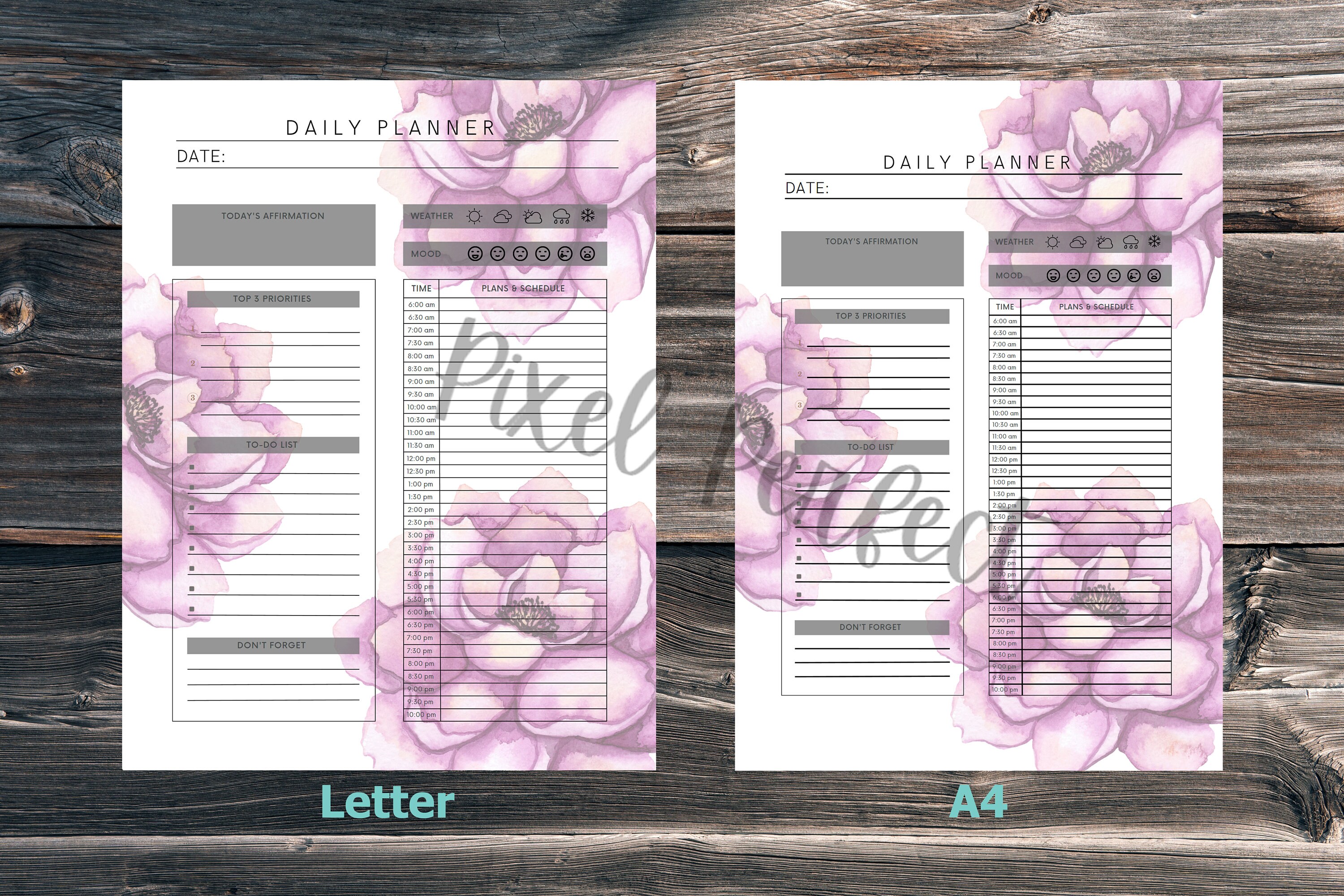 Peony Daily and Weekly Printable Planner Page Bundle Letter A4 - Etsy