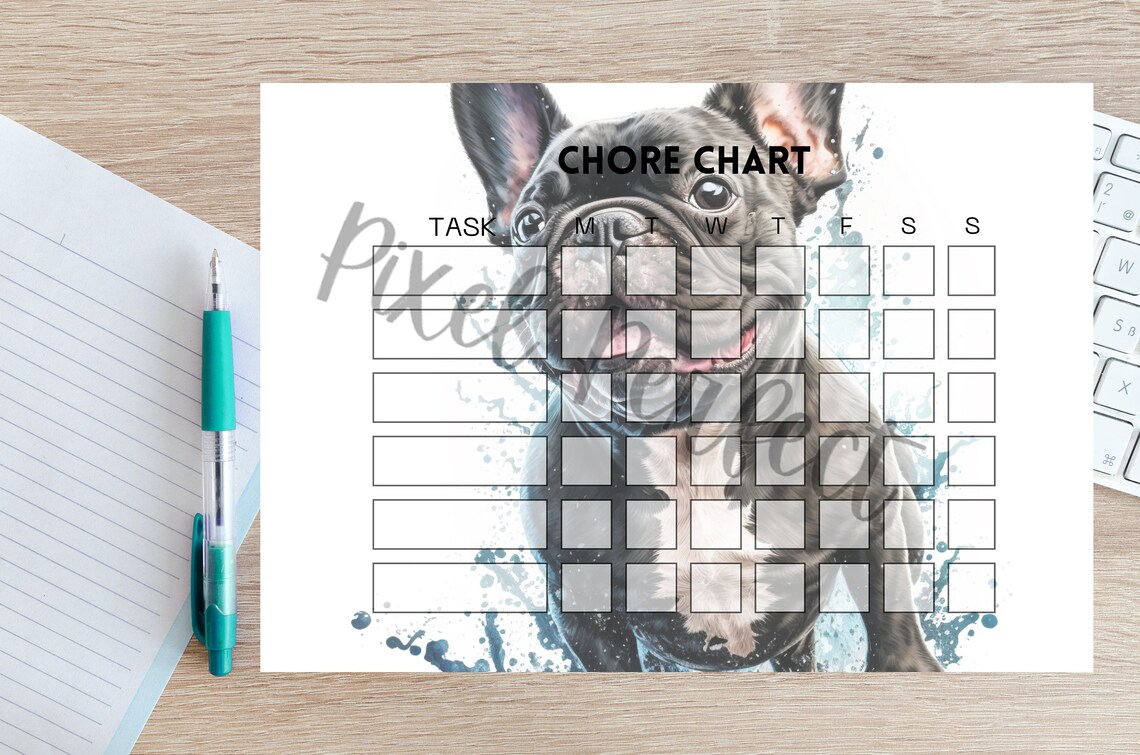 Frenchie Chore Chart Kids Printable Chore Chart Letter and A4 - Etsy