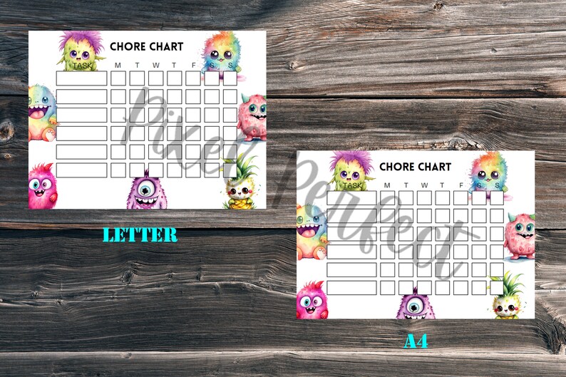 Girly Monster Chore Chart Kids Printable Chore Chart Letter and A4 - Etsy
