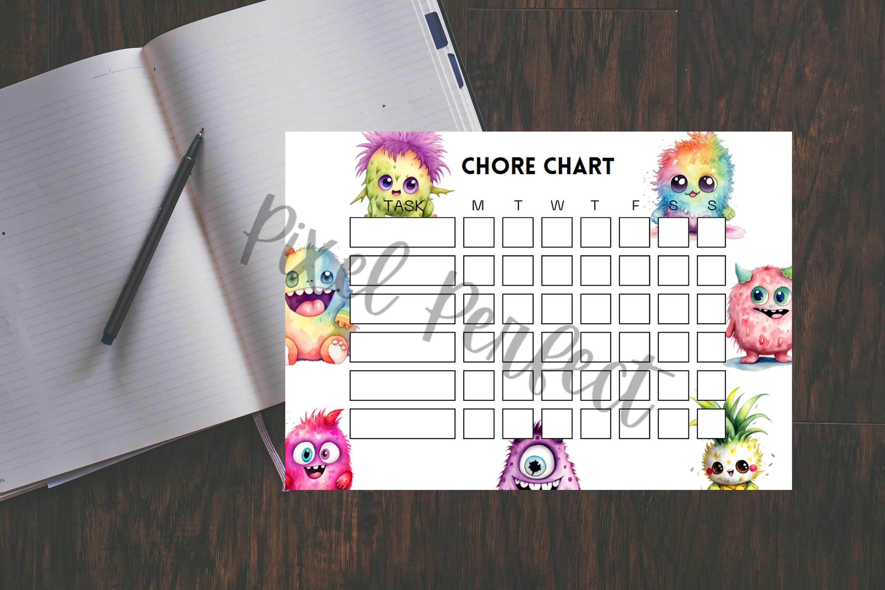Girly Monster Chore Chart Kids Printable Chore Chart Letter and A4 - Etsy