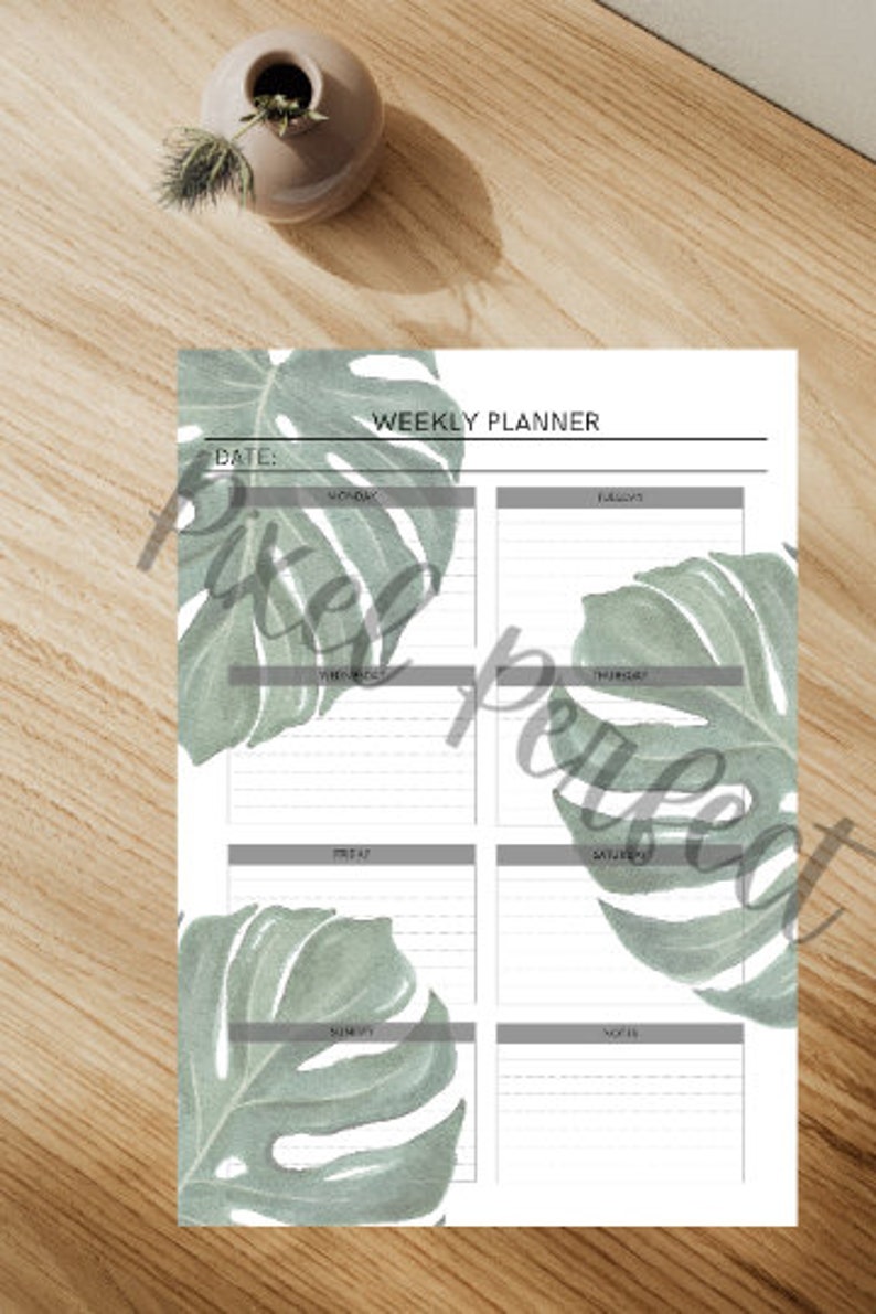 Monstera Daily and Weekly Printable Planner Page Bundle Letter A4 ...