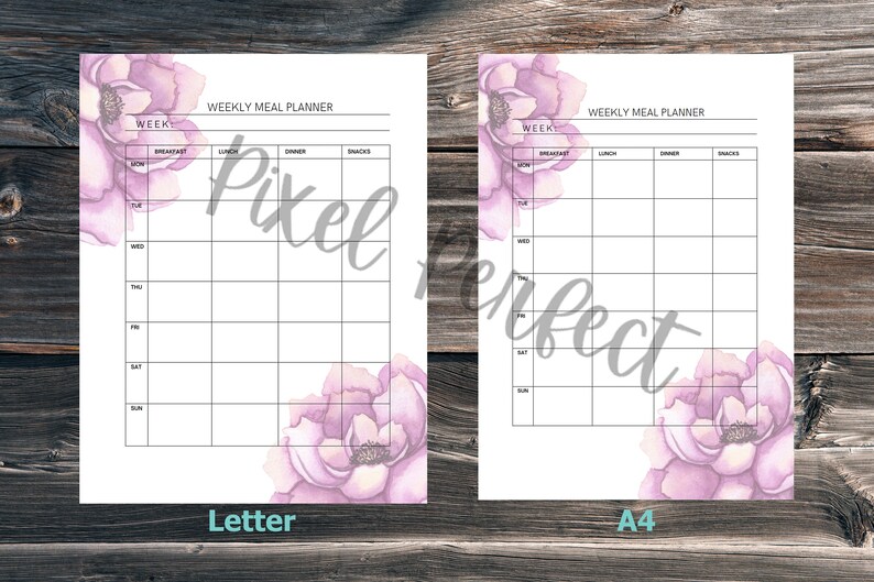Peony Weekly Meal Planner Page Letter A4 - Etsy