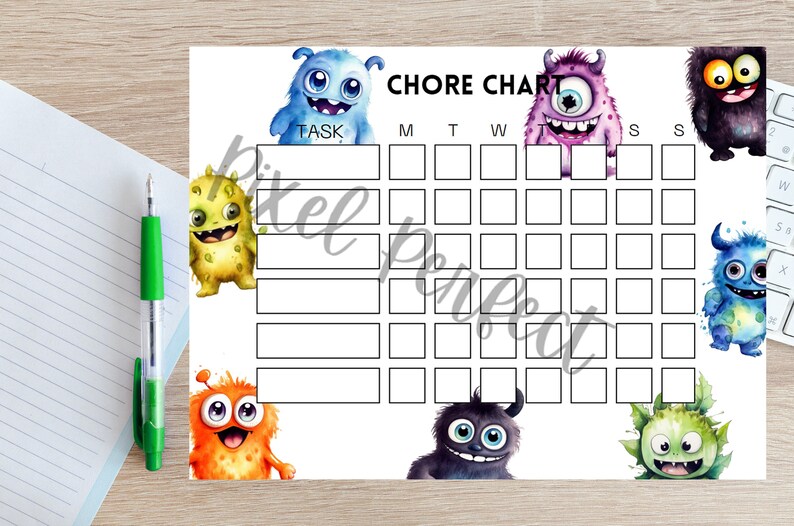 Monster Chore Chart 1 Kids Printable Chore Chart Letter and A4 - Etsy