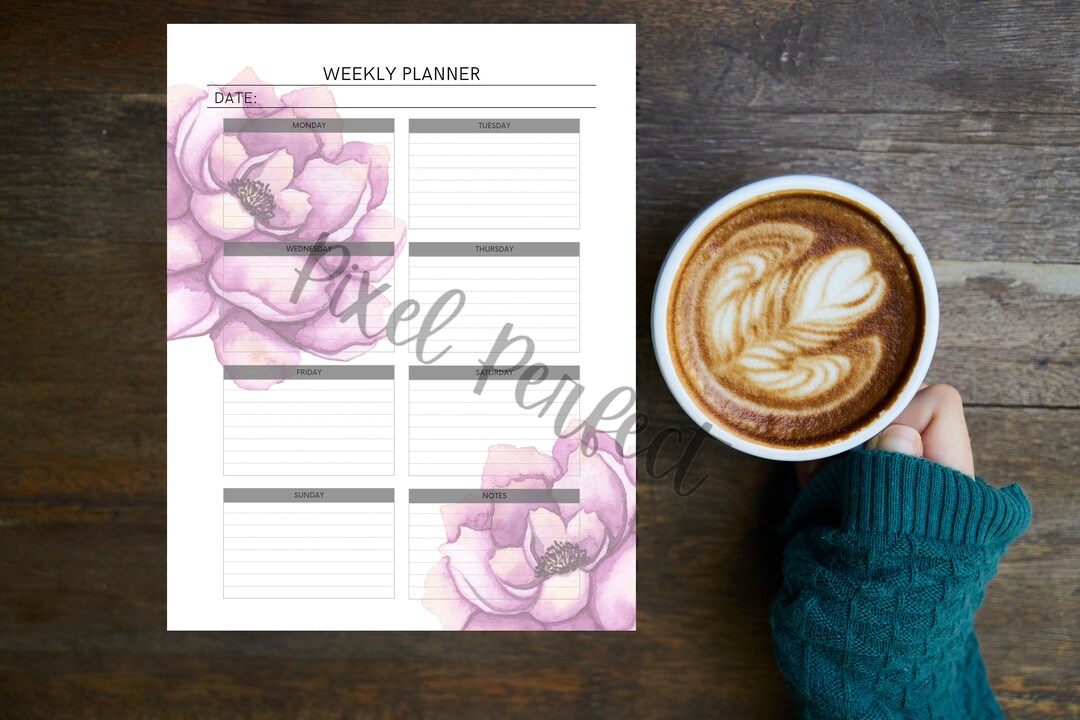 Peony Weekly Printable Planner Page Letter A4 - Etsy