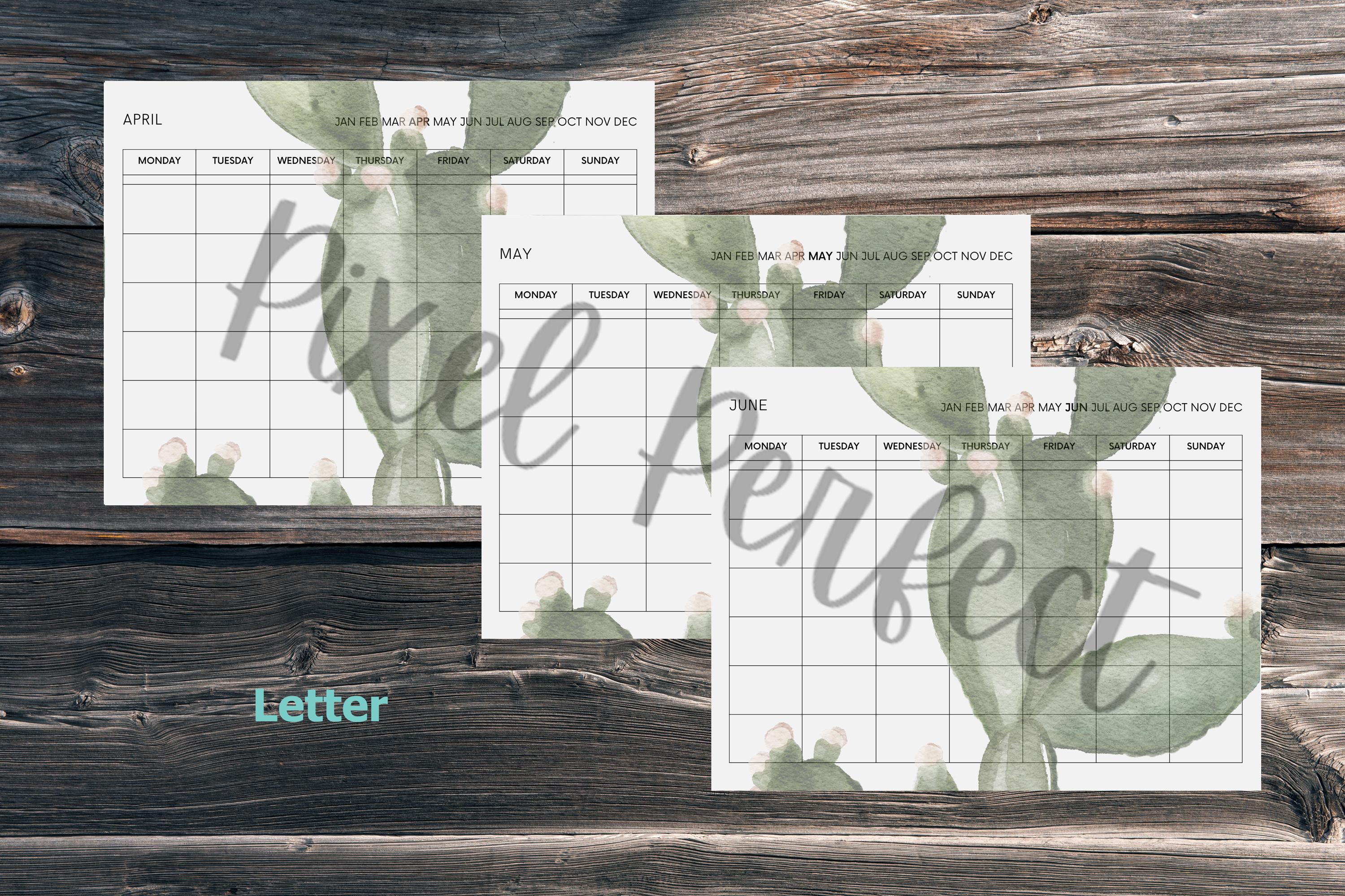 Non-dated Cacti Printable Monthly Calendar Letter A4 Printable 12 Month Calendar - Etsy