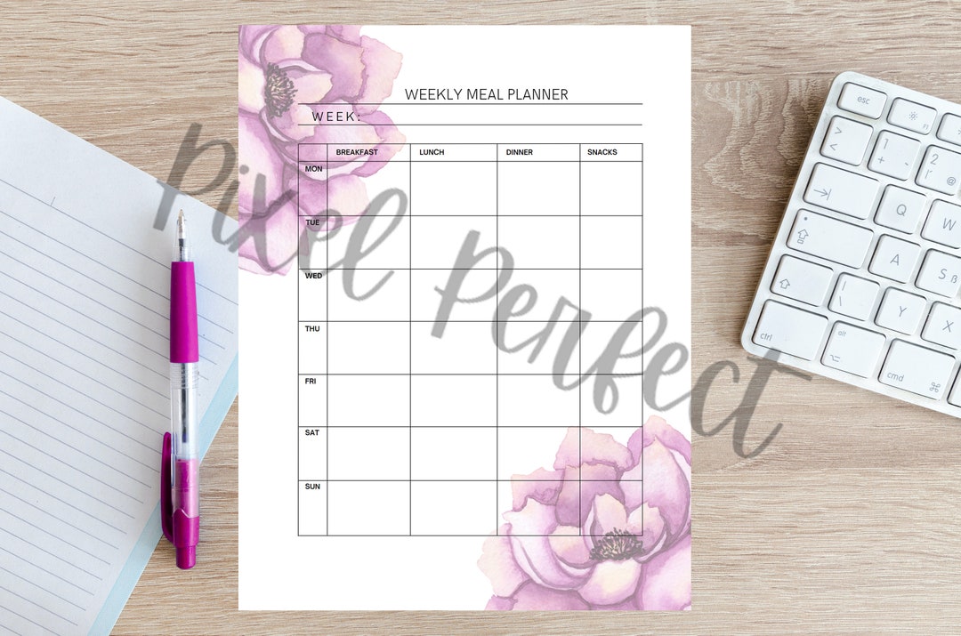 Peony Meal Planner Bundle With Meal Planner Page and Recipe Card Letter ...