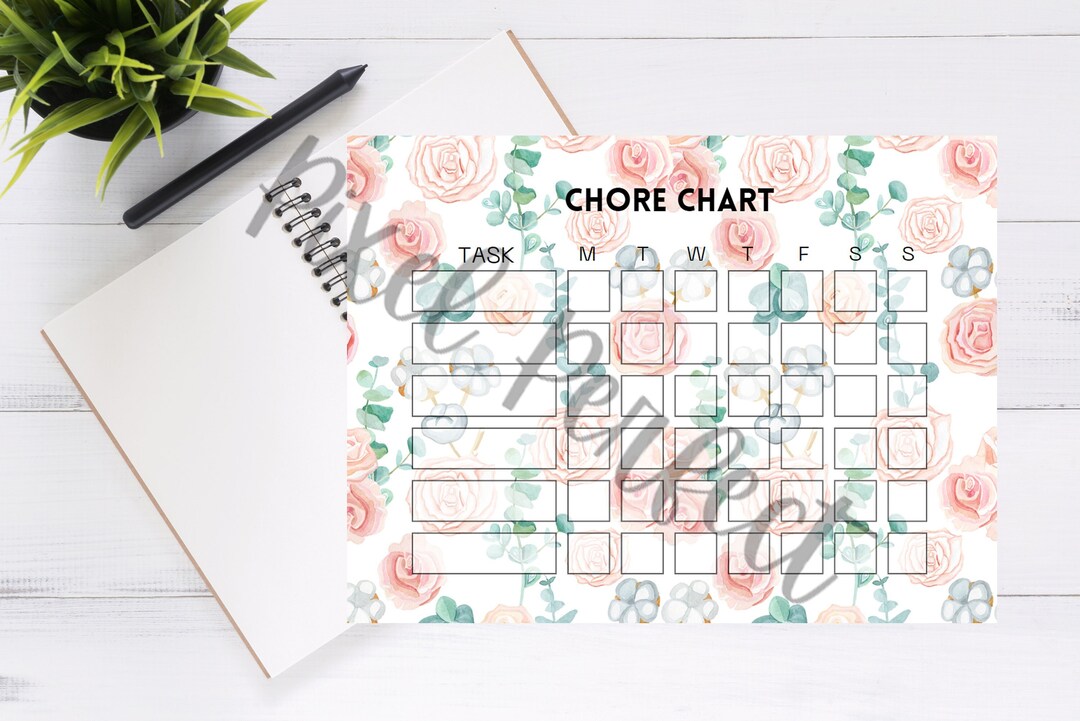 Rose and Eucalyptus Chore Chart Kids Printable Chore Chart Letter and ...