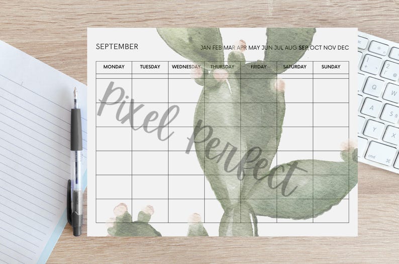 Non-dated Cacti Printable Monthly Calendar Letter A4 Printable 12 Month ...