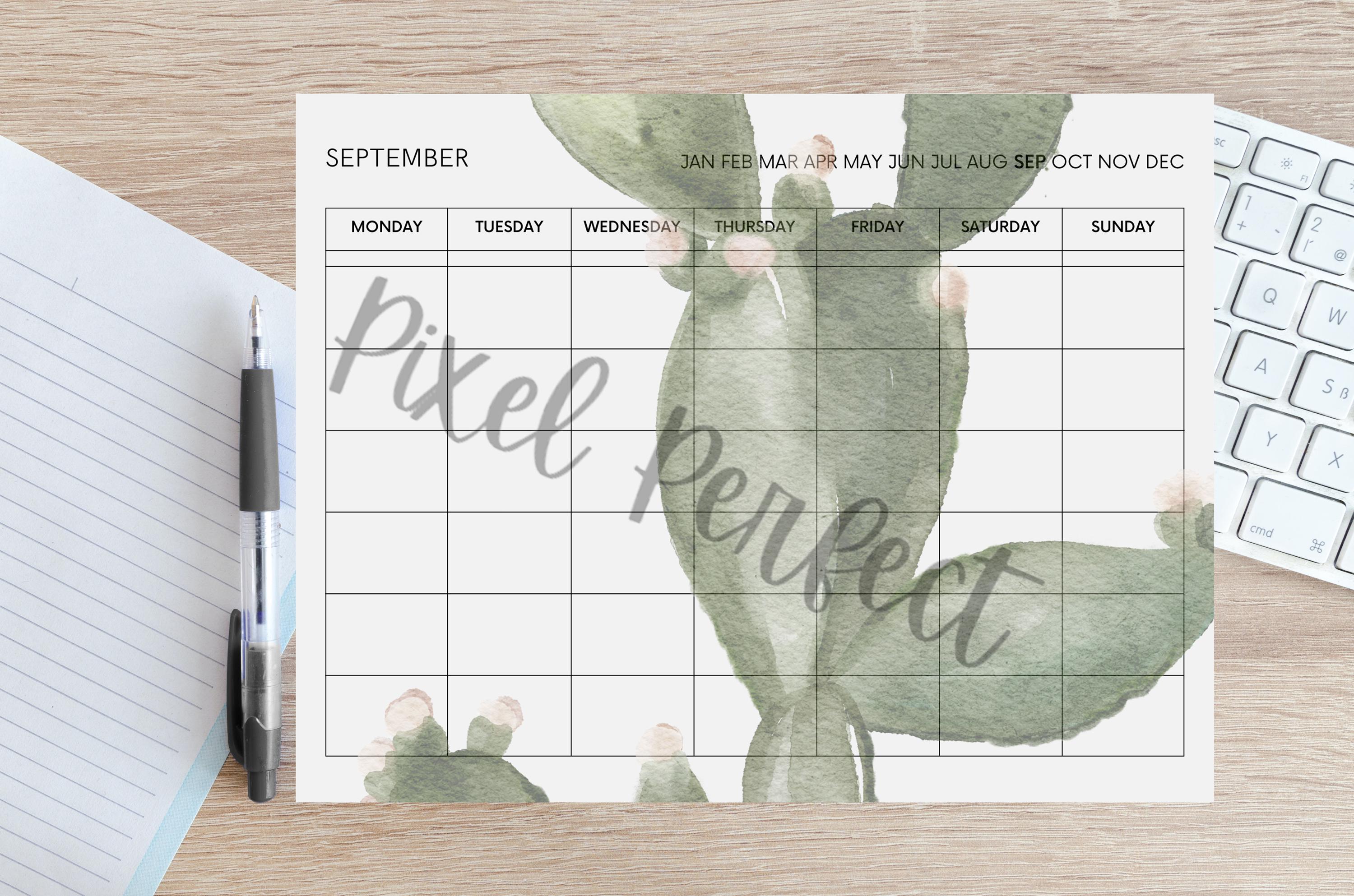 Non-dated Cacti Printable Monthly Calendar Letter A4 Printable 12 Month ...