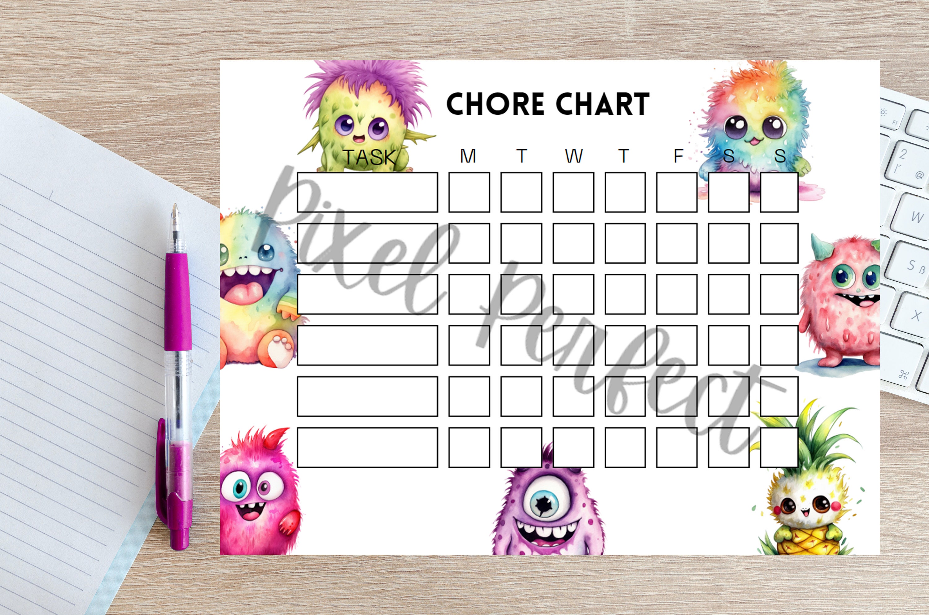 Girly Monster Chore Chart Kids Printable Chore Chart Letter and A4 - Etsy
