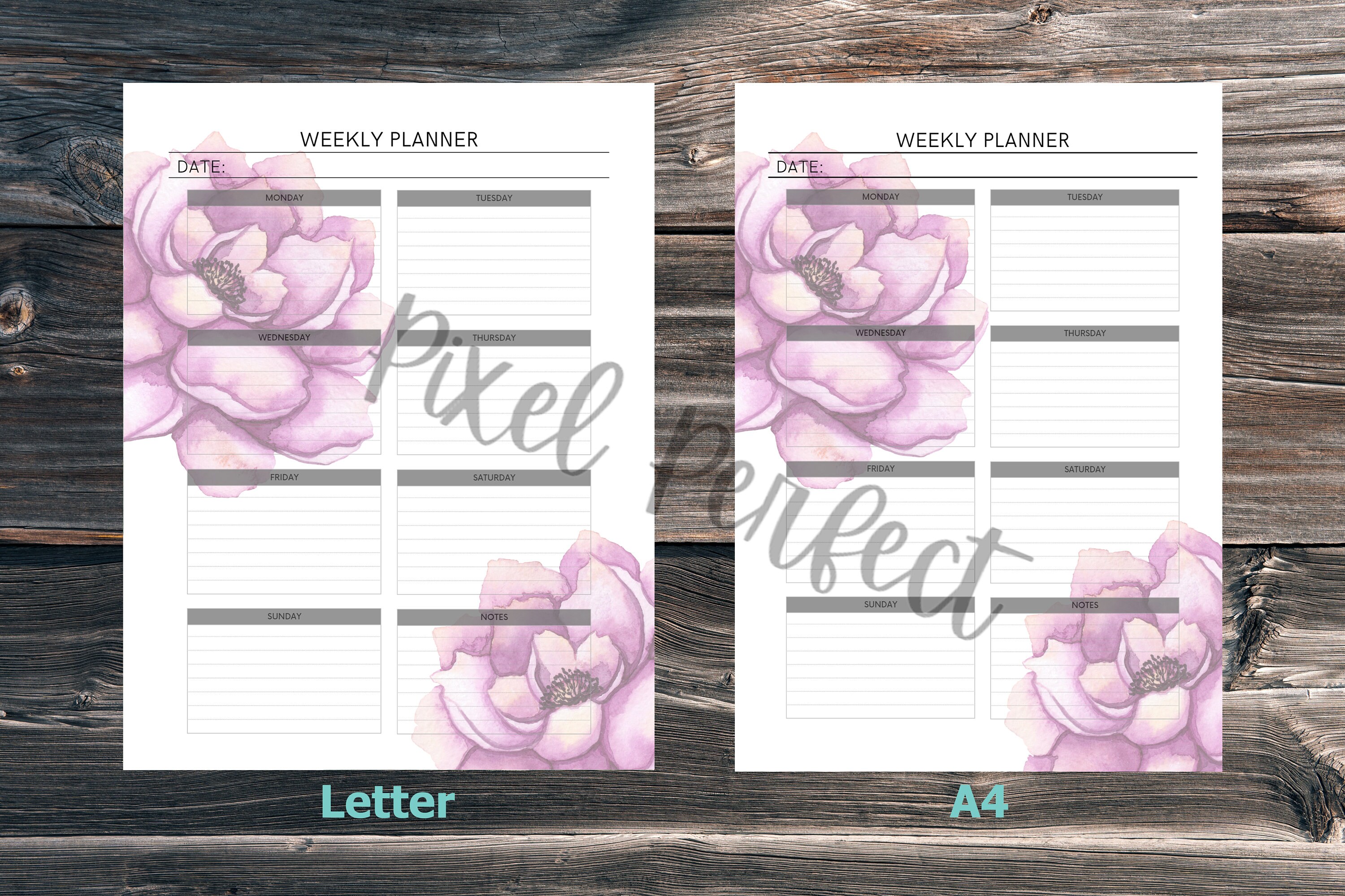 Peony Daily and Weekly Printable Planner Page Bundle Letter A4 - Etsy