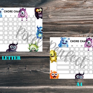 Monster Chore Chart 1 Kids Printable Chore Chart Letter and A4 - Etsy