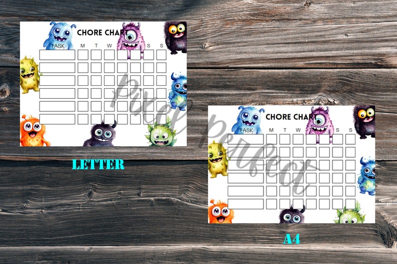 Monster Chore Chart 1 Kids Printable Chore Chart Letter and A4 - Etsy