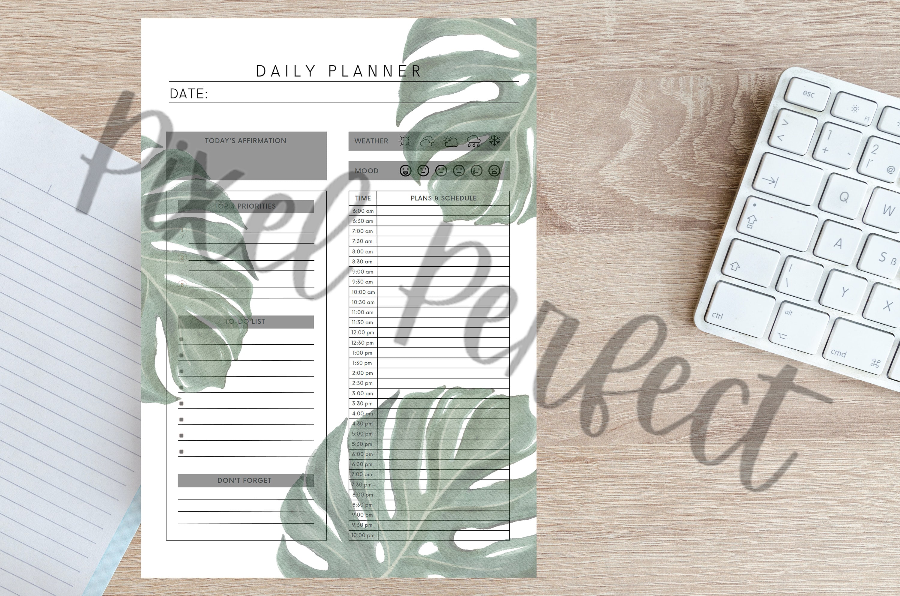 Monstera Printable Daily Planner Page Letter A4 - Etsy