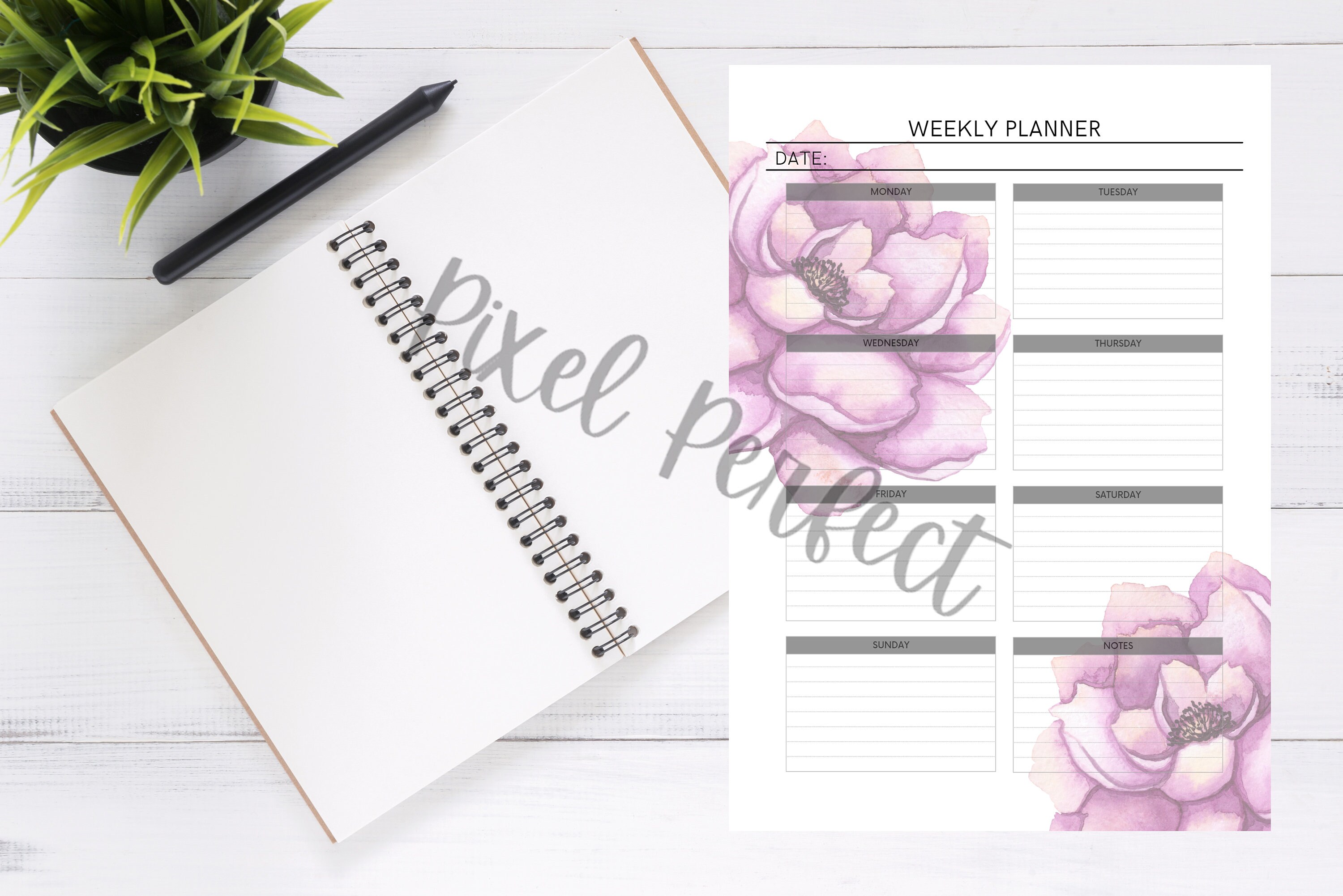 Peony Daily and Weekly Printable Planner Page Bundle Letter A4 - Etsy