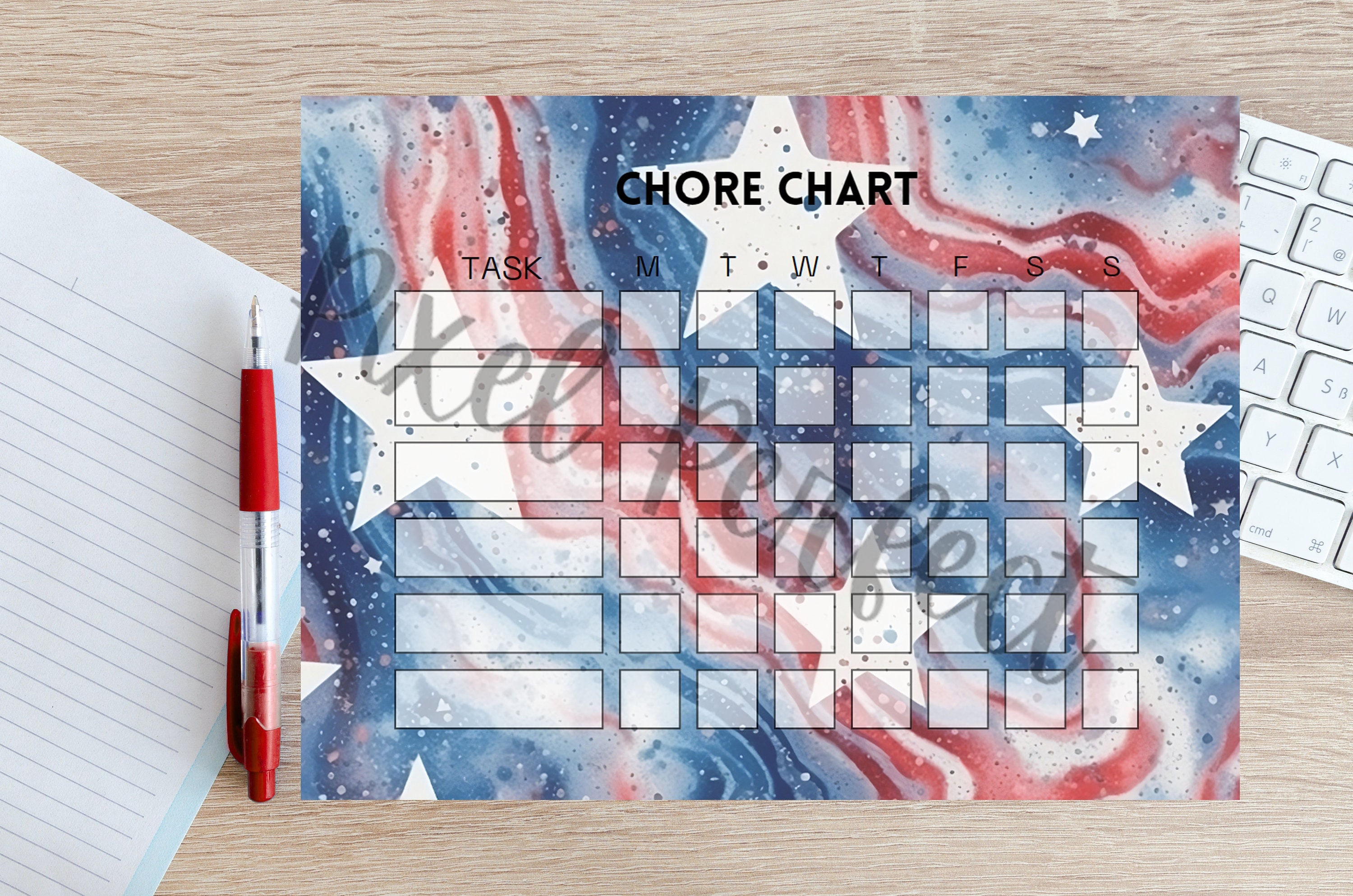 Red, White, and Blue Chore Chart Kids Printable Chore Chart Letter and ...