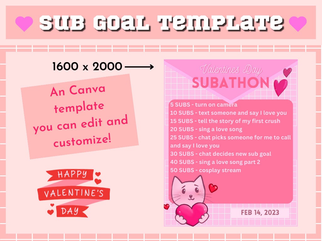 Twitch Sub Goal Subathon Valentines Day Theme Canva Template - Etsy