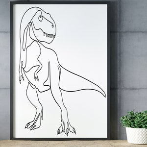 T-rex One Line Art, T-rex Single Line Art, Dinosaur Digital Wall Art ...