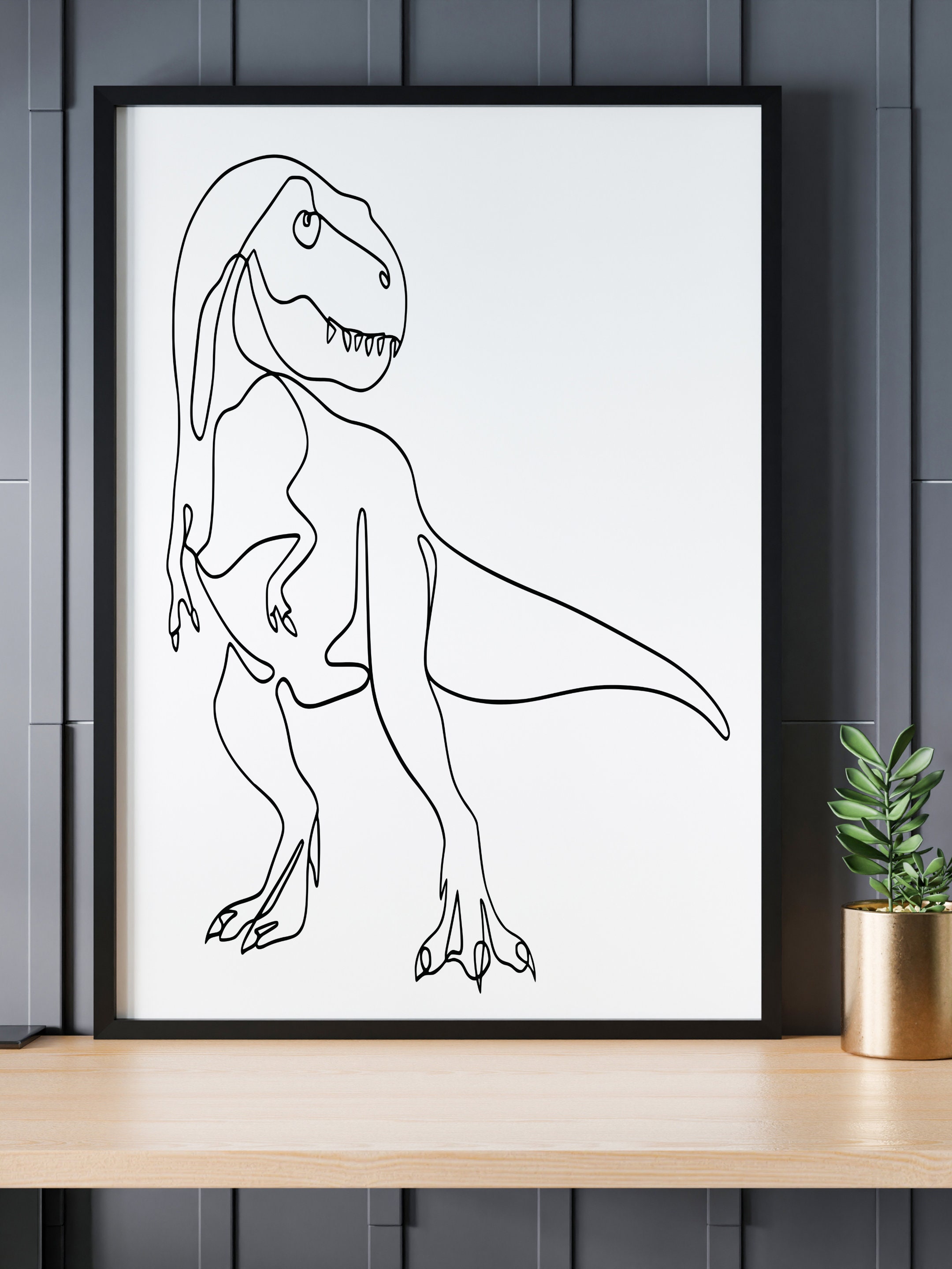 T-rex One Line Art, T-rex Single Line Art, Dinosaur Digital Wall Art ...