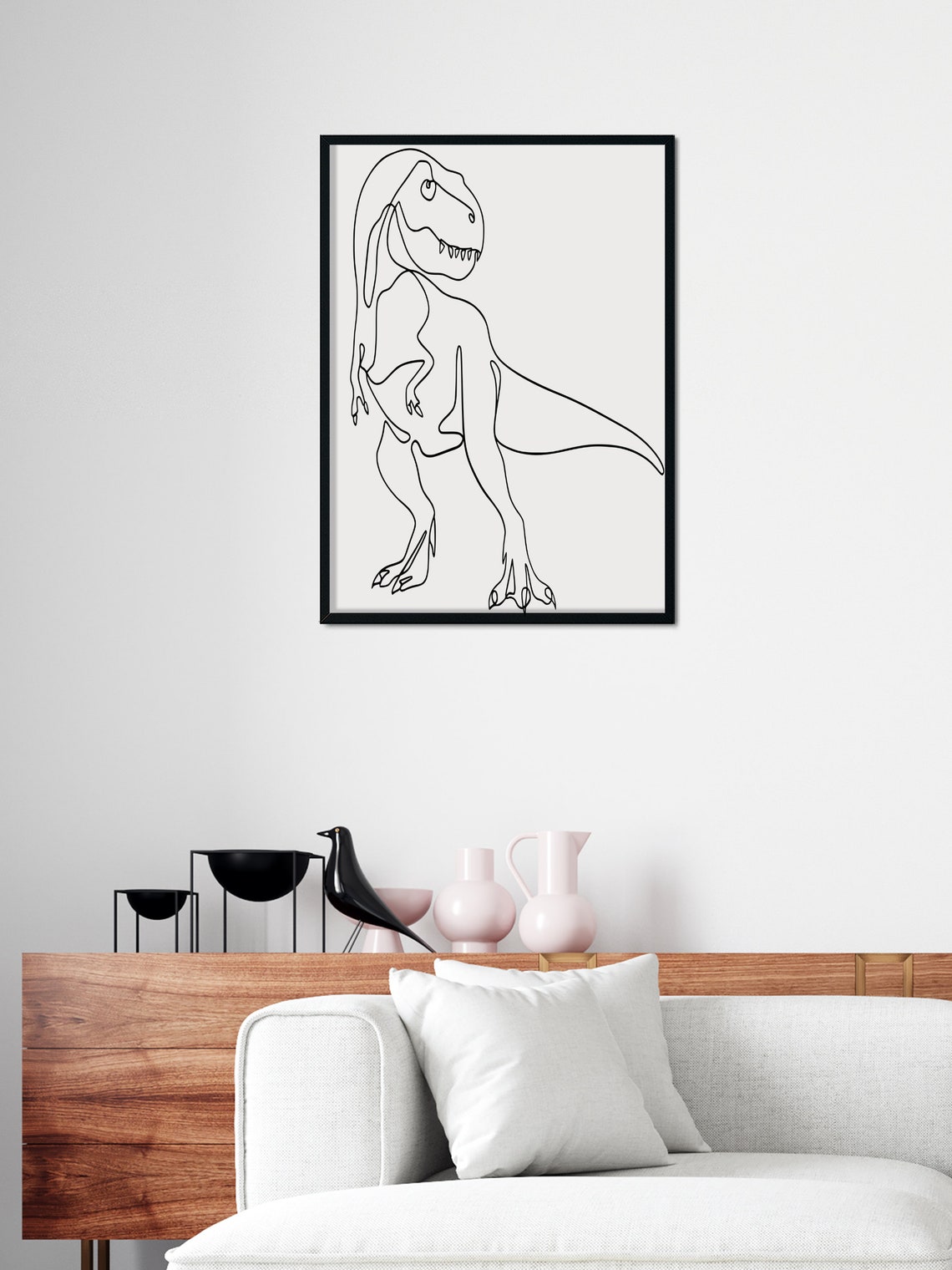 T-rex One Line Art, T-rex Single Line Art, Dinosaur Digital Wall Art ...