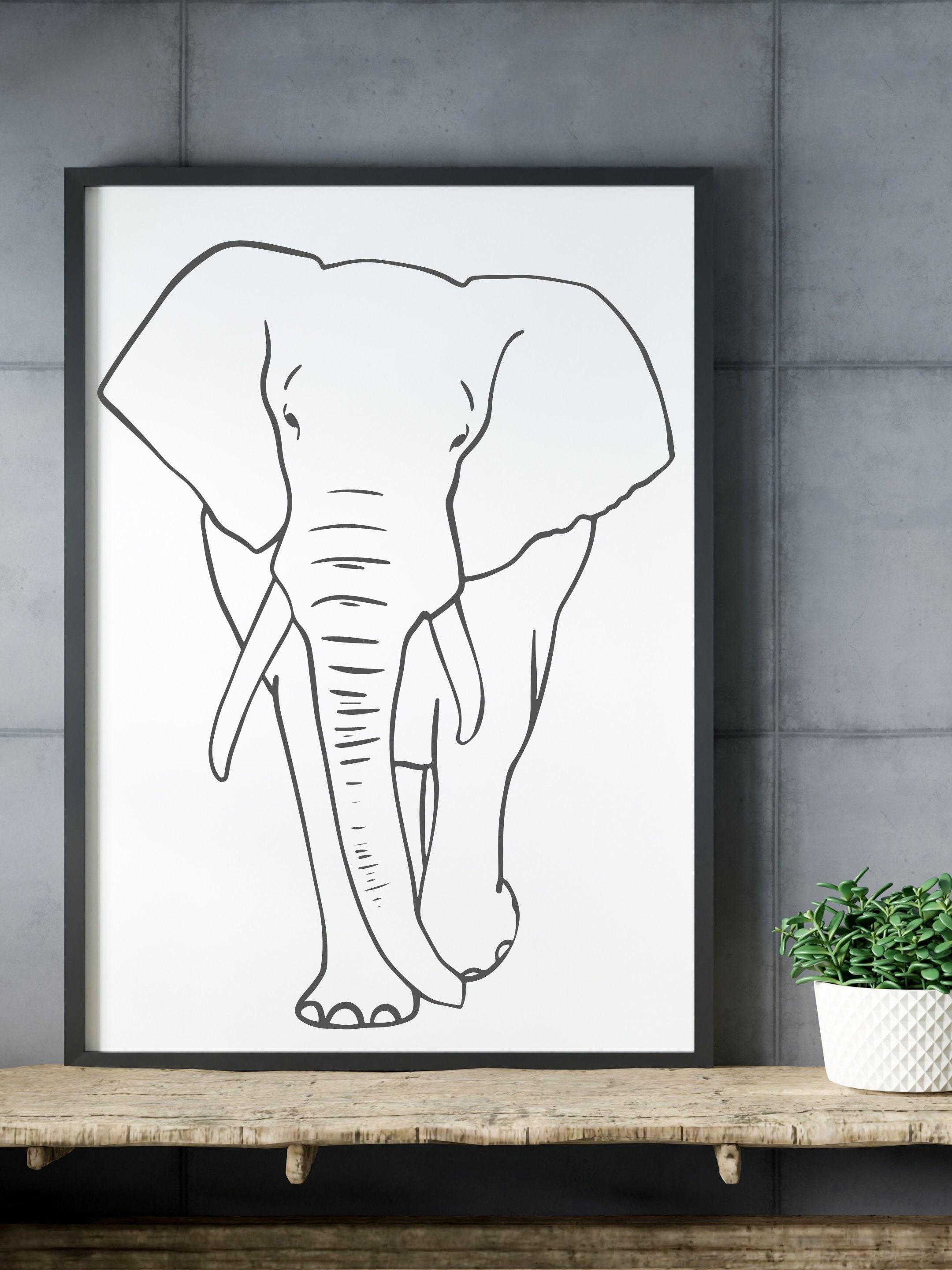 Elephant One Line Art, Single Line Art, Elephant Digital Wall Art ...