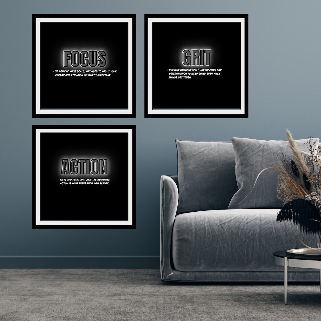 Motivational Wall Art Set of 3 Poster for Office Game Room Man Cave ...