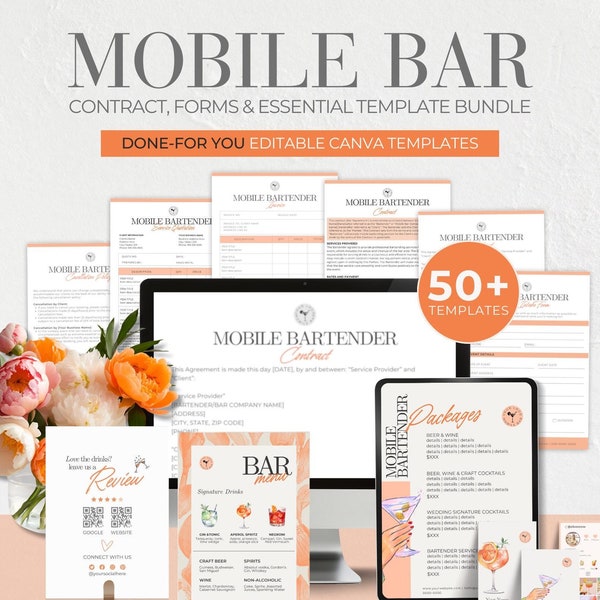 Mobile Bar Instagram Templates, Bar Tender Social Media Template, Canva ...