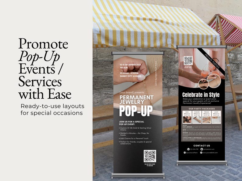 Permanent Jewelry Retractable Banner With Price List, Branding, Pop up ...