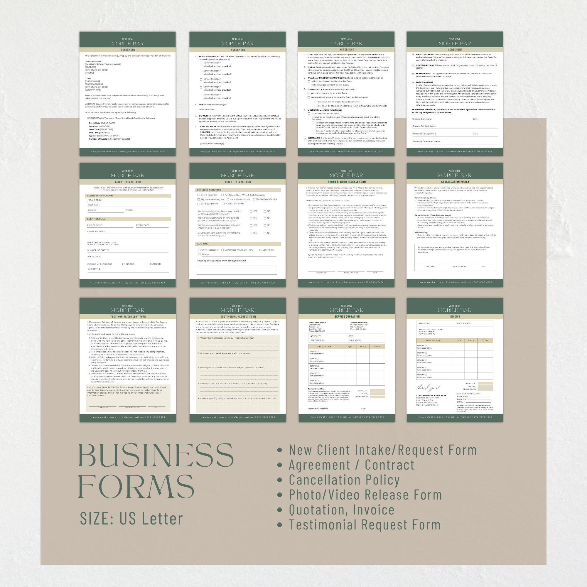 Mobile Bartending Contract Bundle With Agreement Forms, Mobile Bar ...