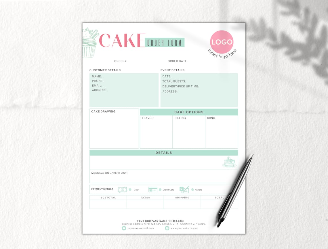 Cake Order Form Template, Bakery Order Form, Cake Custom Order Form - Etsy