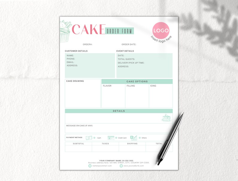 Cake Order Form Template, Bakery Order Form, Cake Custom Order Form - Etsy