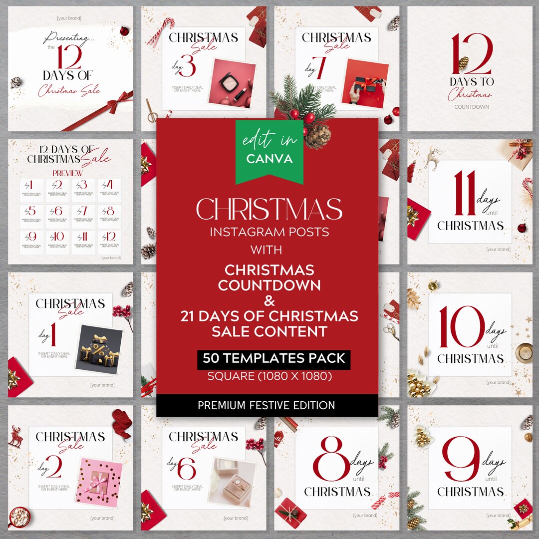 12 Days of Christmas Instagram Templates for Retail Shops, Editable ...