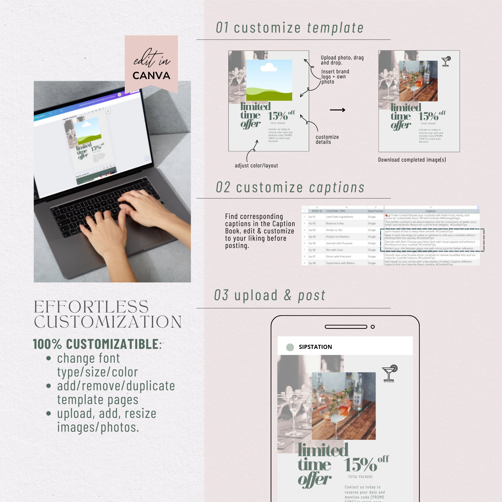Mobile Bar Instagram Templates, Bar Tender Social Media Template, Canva ...