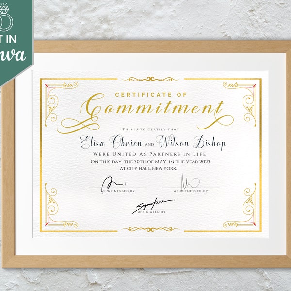 Commitment Ceremony Certificate - Etsy