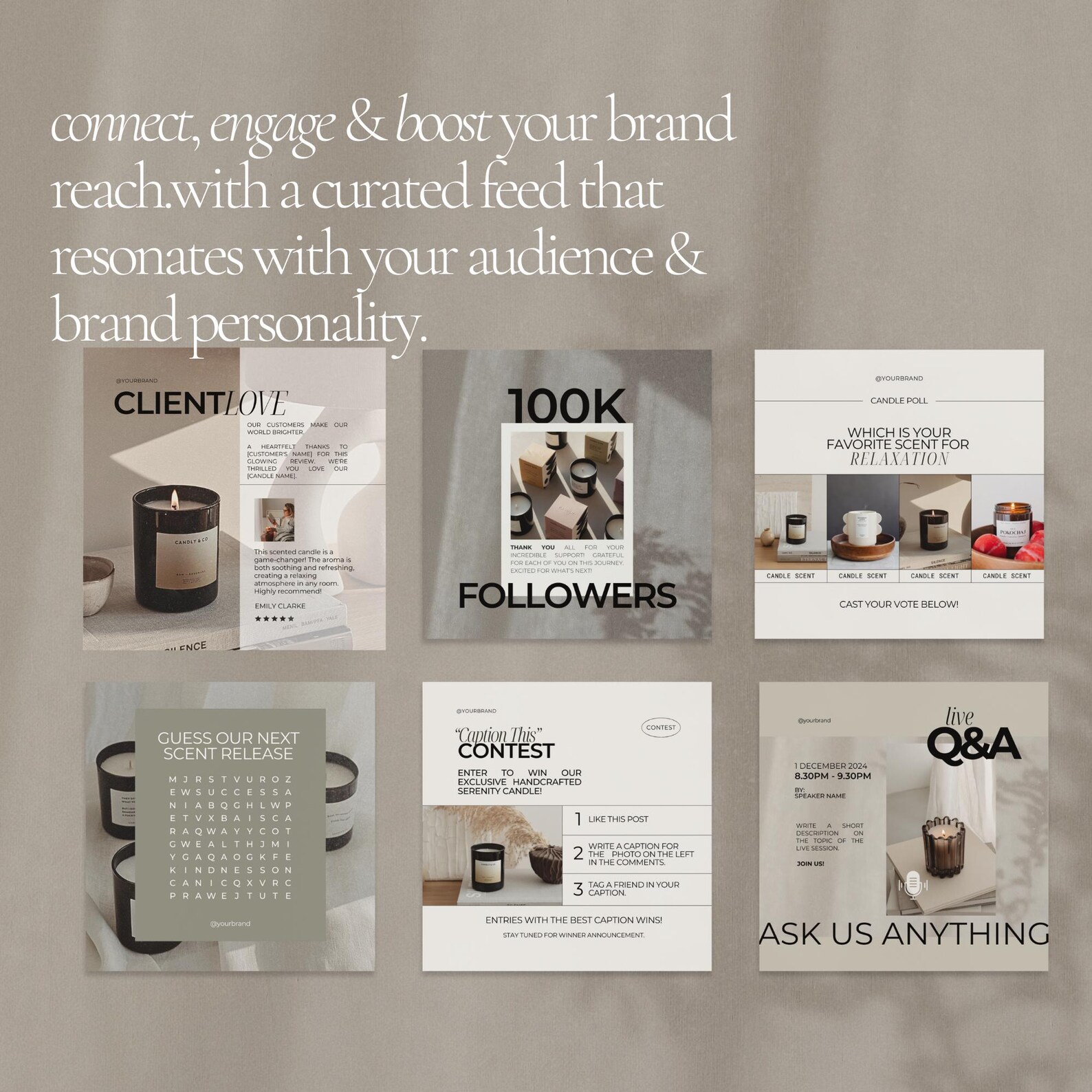 Candle Instagram Template and Caption Bundle, Canva Social Media ...