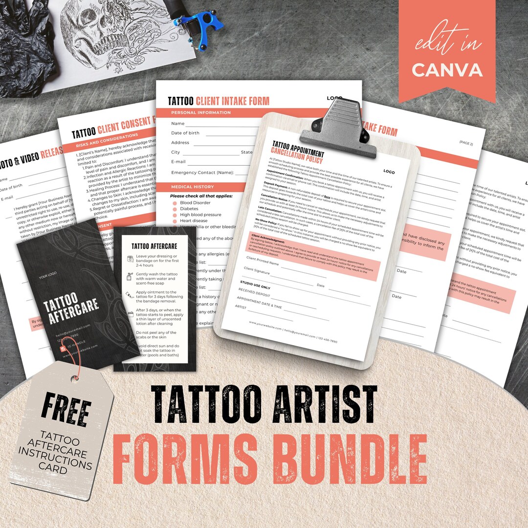 Tattoo Business Form Bundle With Tattoo Consent Form, Photo Video ...