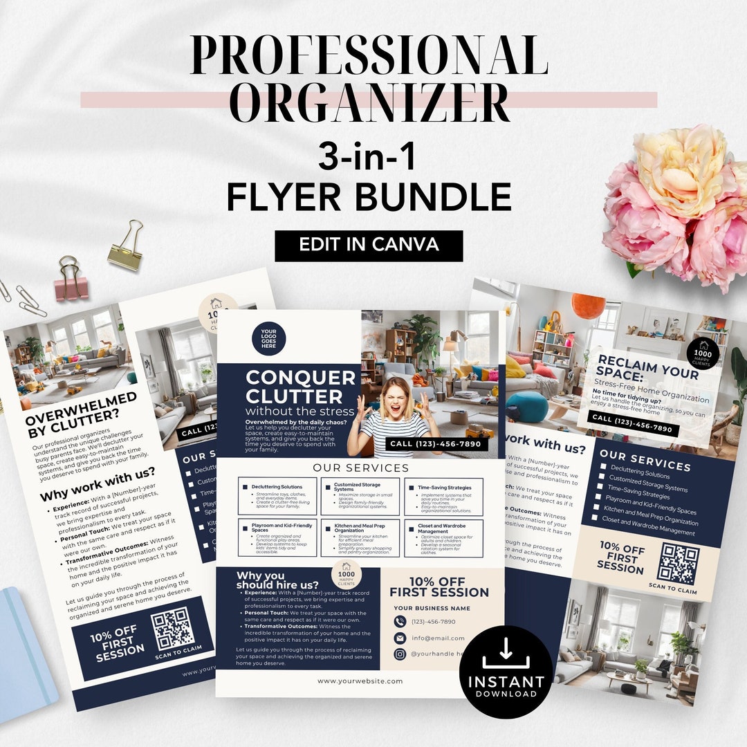 Home Organizer Flyer Bundle, Editable Canva Flyer Template, Marketing ...
