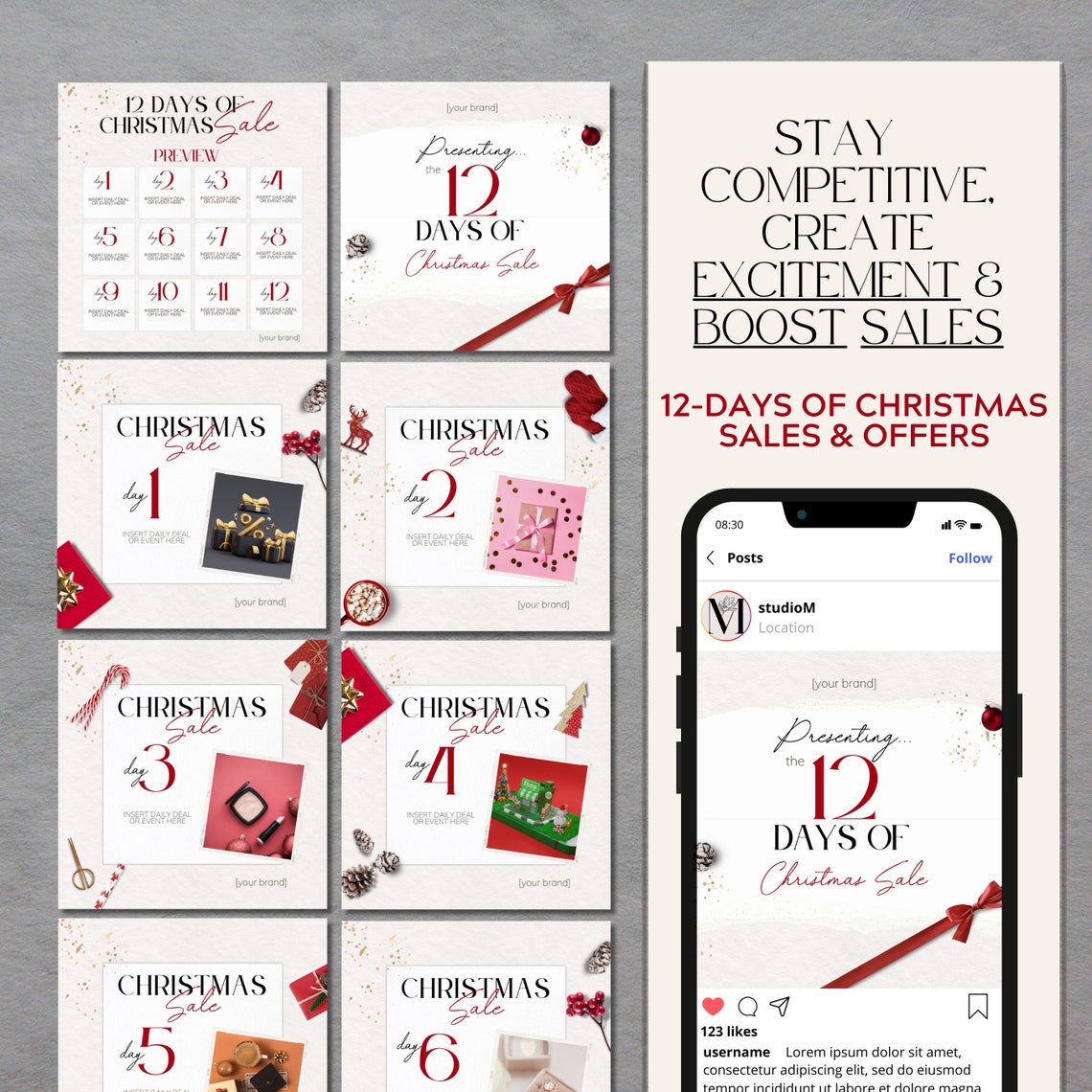 12 Days of Christmas Instagram Templates for Retail Shops, Editable ...