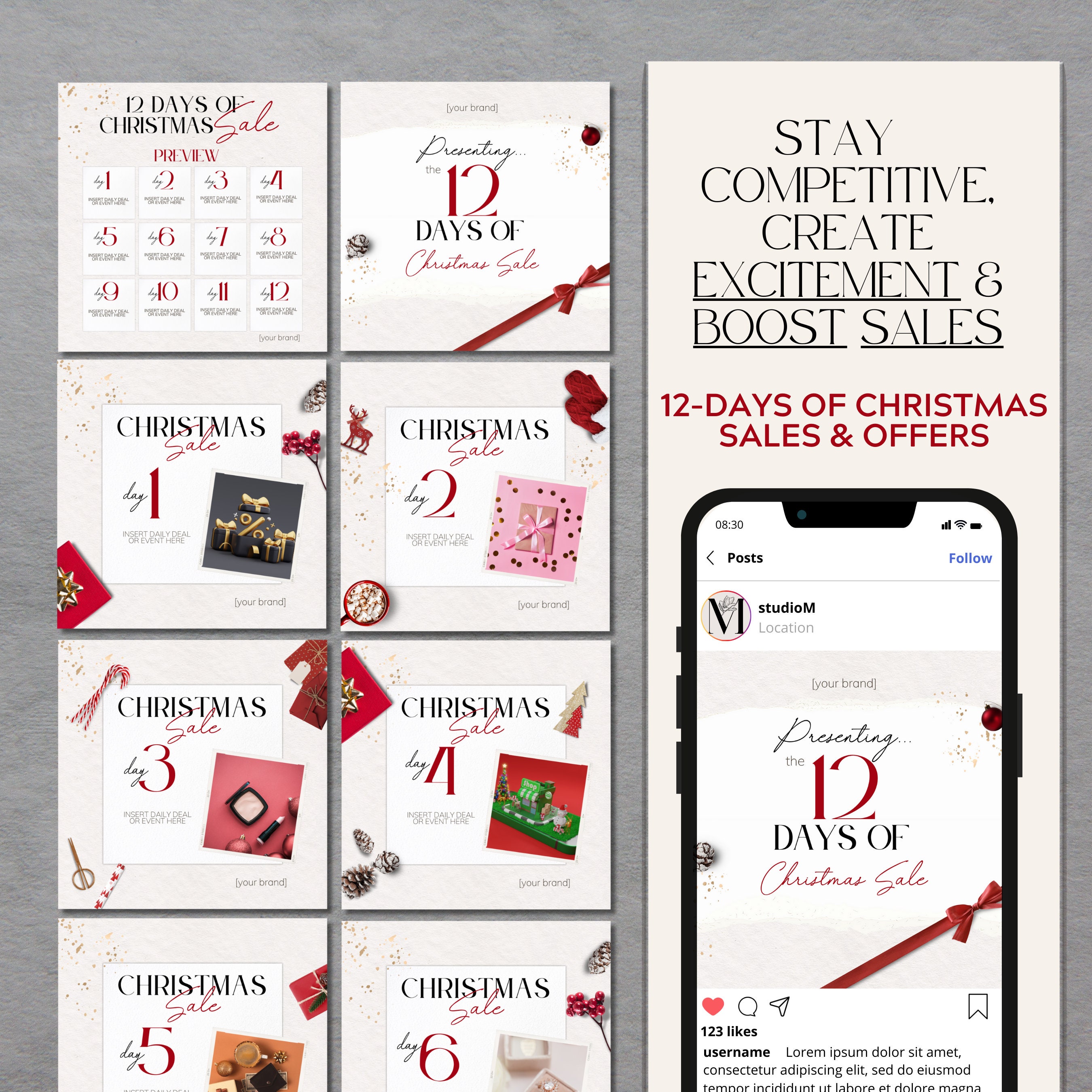 12 Days of Christmas Instagram Templates for Retail Shops, Editable ...