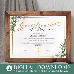 Editable Baptism Certificate Template, Certificate of Baptism Keepsake ...