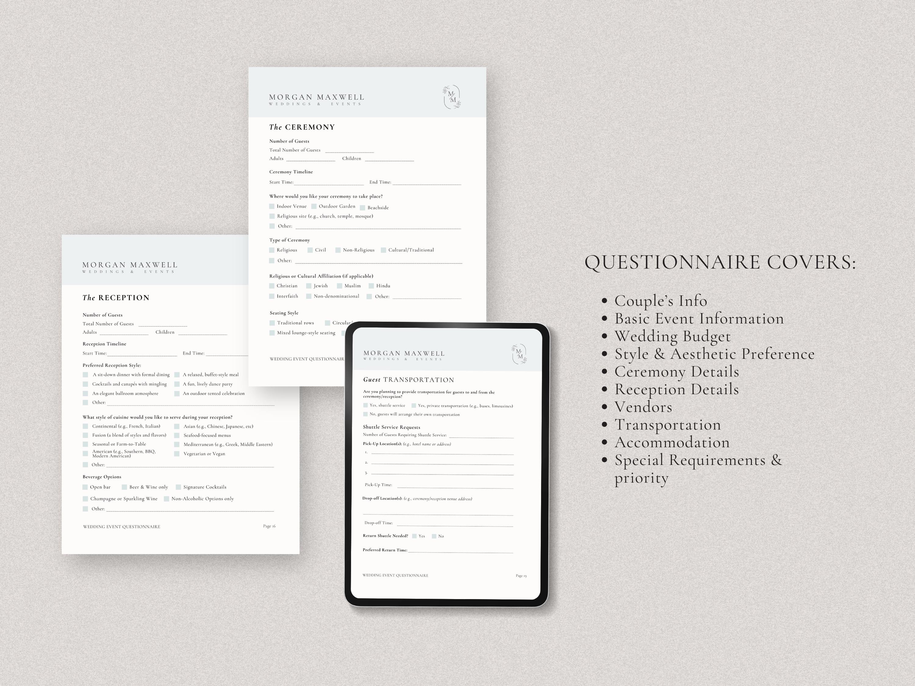 Wedding Planner Client Questionnaire Template, Wedding Client ...