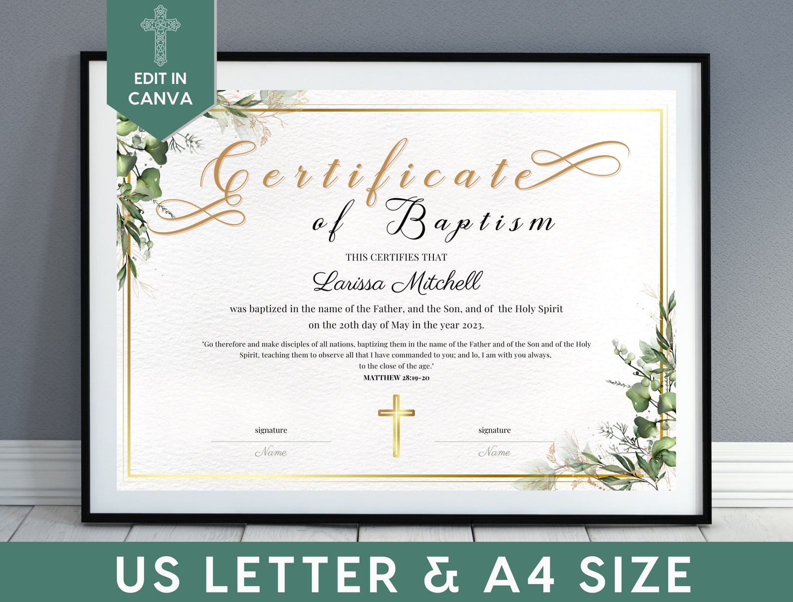 Editable Baptism Certificate Template, Certificate of Baptism Keepsake ...