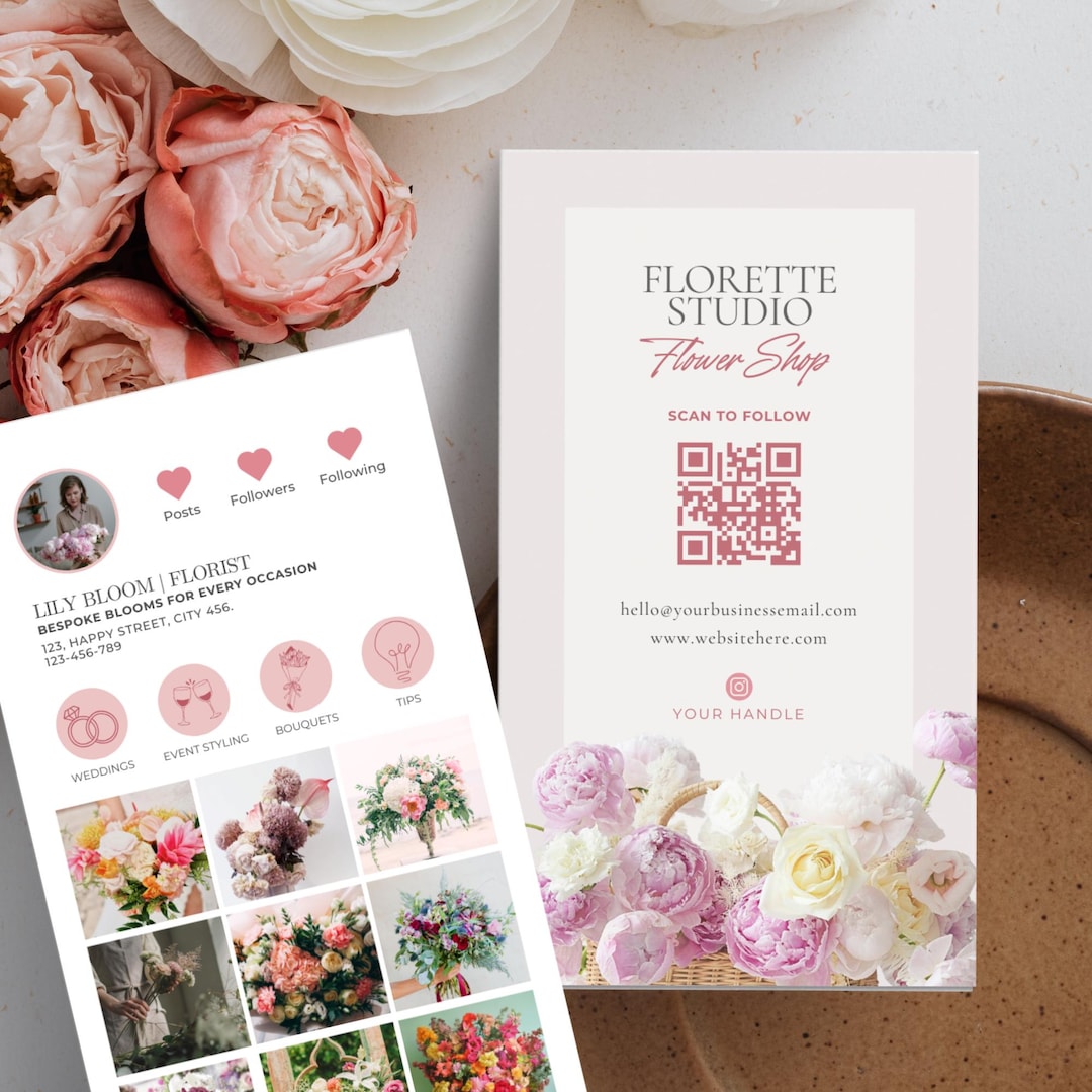 Vertical Florist Instagram Business Card With QR Code, Canva Floral ...
