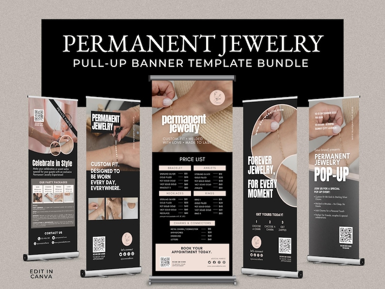 Permanent Jewelry Retractable Banner With Price List, Branding, Pop up ...