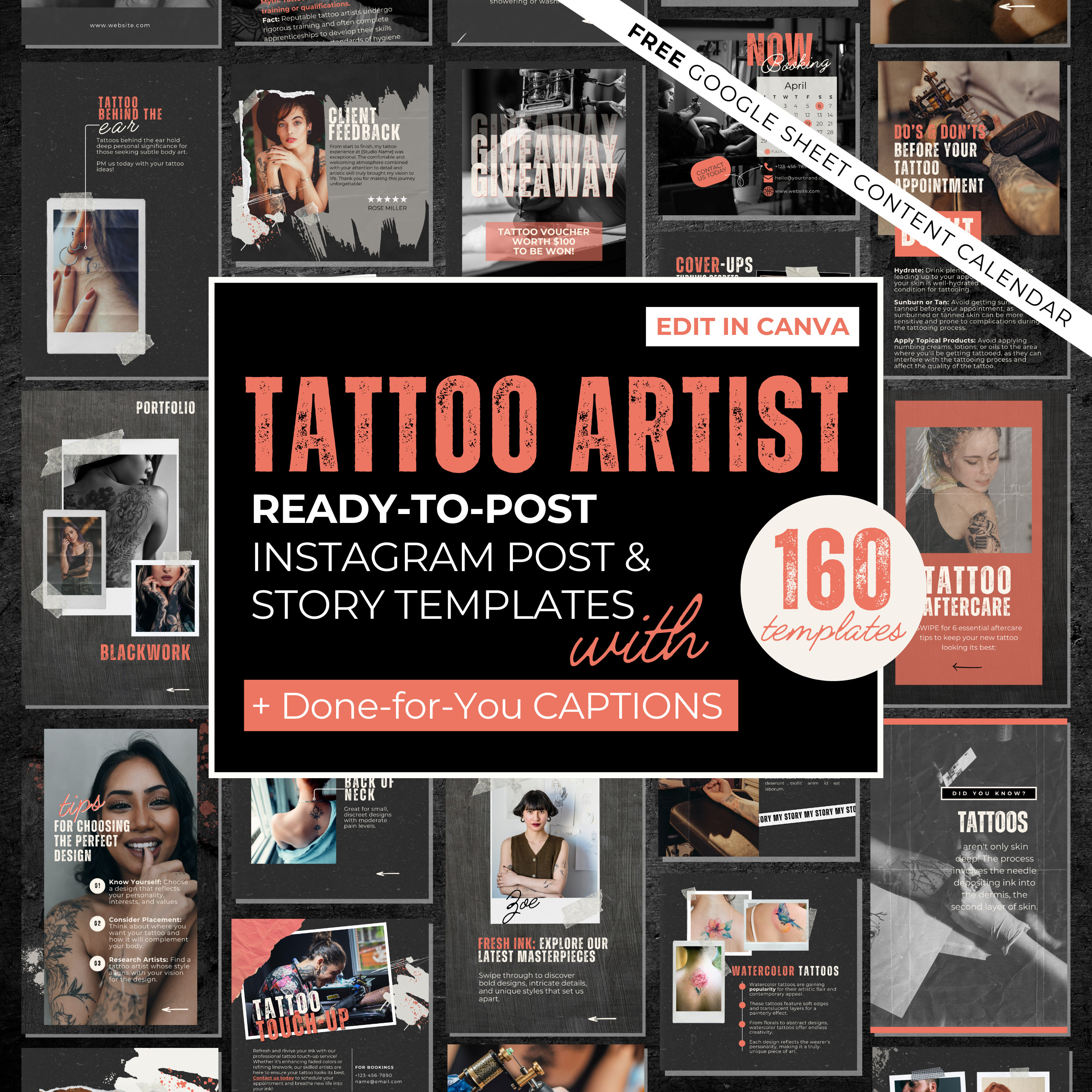 160 Tattoo Artist Instagram Template, Tattoo Practitioner Social Media ...