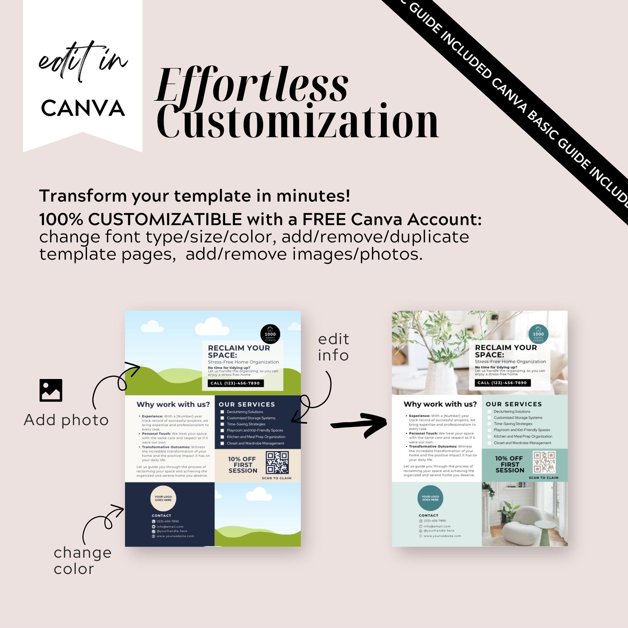 Home Organizer Flyer Bundle, Editable Canva Flyer Template, Marketing ...