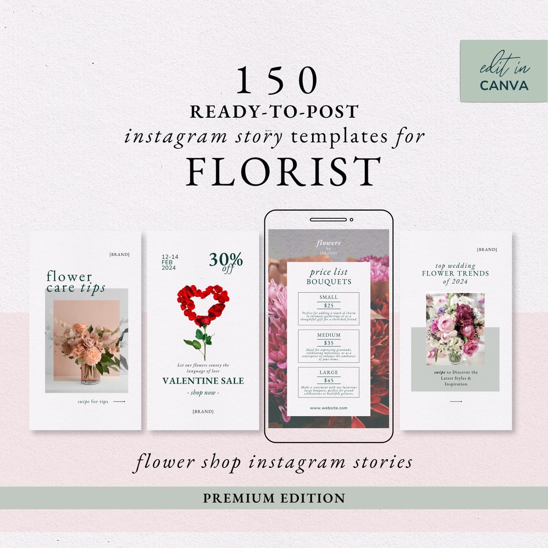 150 Florist Instagram Stories Template Bundle, Editable Florist Social ...
