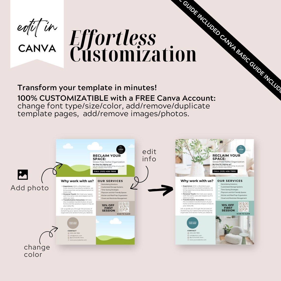 Home Organizer Flyer Bundle, Editable Canva Flyer Template, Marketing ...