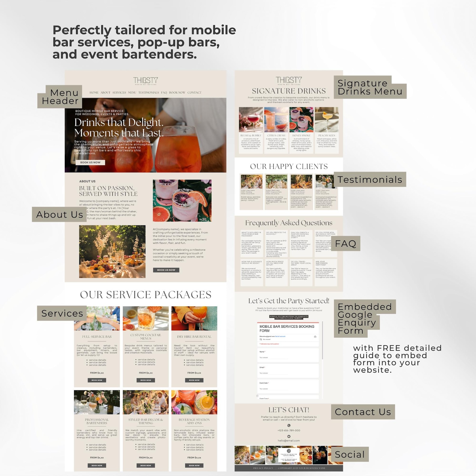 Minimalist Mobile Bar Website With Booking Form, Canva Website Landing ...